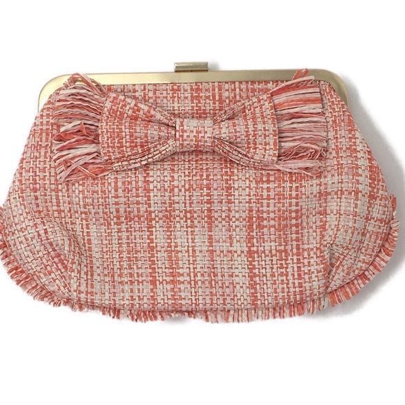 J. Crew | Bags | Jcrew Orange Straw Bow Fringe Accent Clutch New | Poshmark
